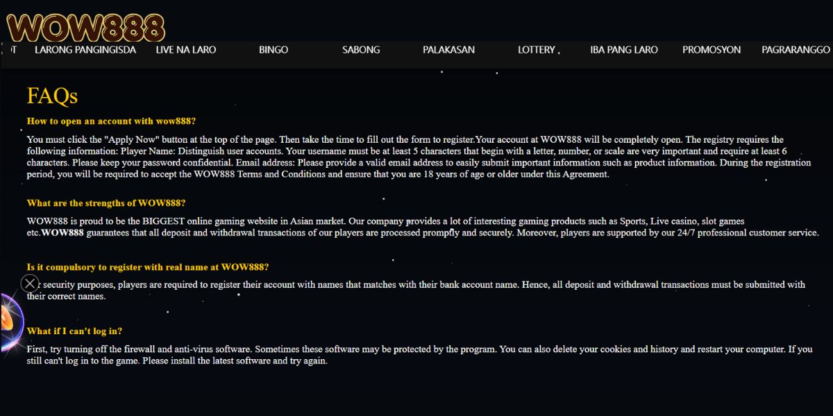WOW888 FAQ: Detailed and Accurate Answers